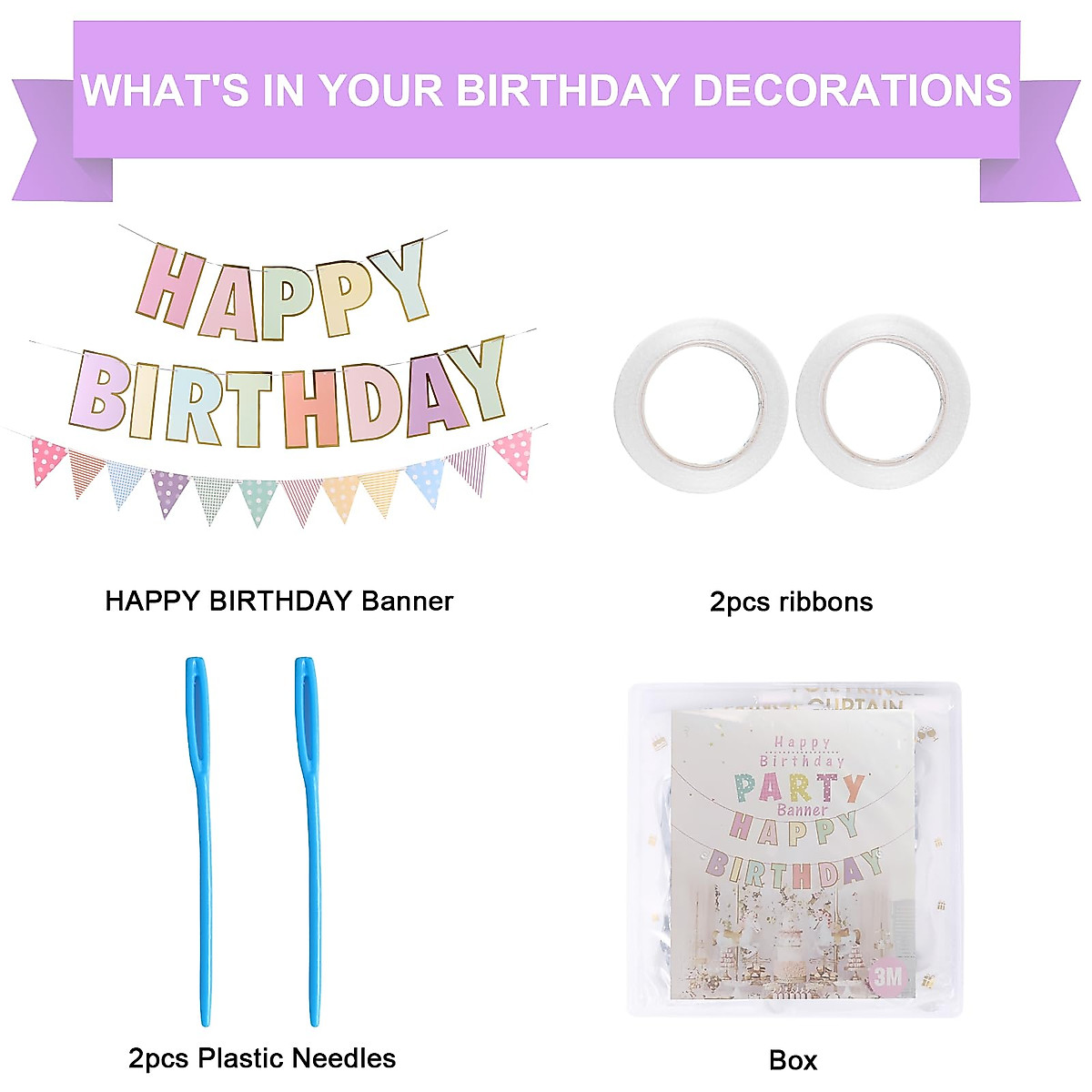 Happy Birthday Banner | Happy Birthday Sign | Birthday Decorations | Birthday Banner for Women Girls| Pastel Birthday Party Decor,Macaron Birthday Signs Banners (multicolour2)