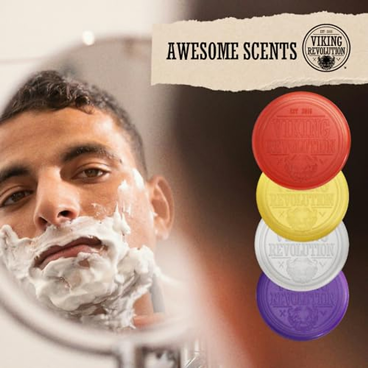 Viking Revolution Shaving Soap for Men - Shave Soap for Use with Shaving Brush and Bowl for Smoothest Wet Shave, Shaving Soap Puck - 4 Pack Variety, Each Pack 2.5oz