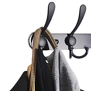 WEBI Coat Rack Wall Mount Long,8 Tri Hooks for Hanging Coats,30 inch Hook Rack,Hook Rail,Coat Hanger Wall Mount for Clothes,Jacket,Hats,Black,2 Packs
