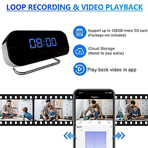 VANCHEER Hidden Camera Clock WiFi Spy Cameras 1080P HD Wireless Indoor Security Camera Nanny Cam with Motion Detection, Remote View for Home and Office Surveillance No Audio Function