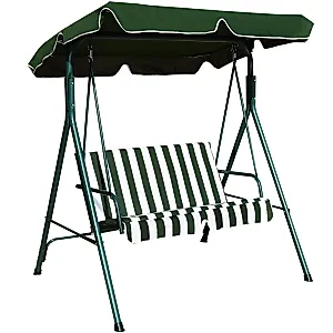 Tangkula 2 Person Canopy Swing Weather Resistant Glider Hammock Porch Garden Backyard Lawn Cushioned Steel Frame Loveseat Swing Chair Bench Seat Patio Furniture