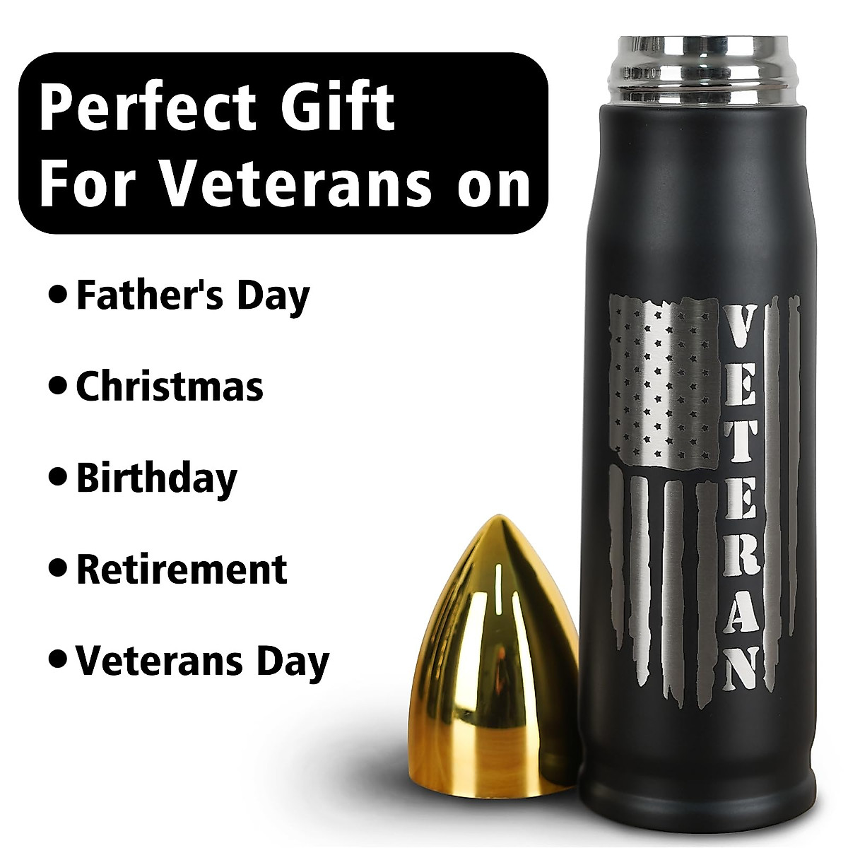 qchdln 17 OZ Veteran Bullet Tumbler with Lid - Ideal Gifts for Men Father's Day, Birthday, Veterans Day, Christmas - Perfect for Air Force, Navy, Army, Military & Veterans Cup