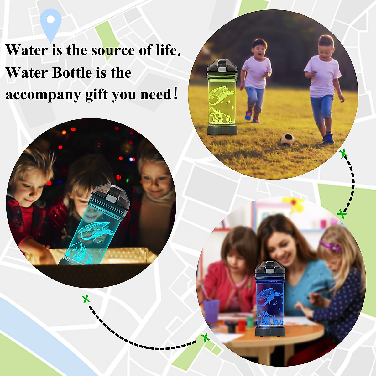 Attivolife Dragon Watter Bottle, 3D Illusion Glowing LED Light with 7 Color Changing Lights - 14 0z BPA Free - Creative Ideal Travel Cup Dinosaur Gift for School Boy Kid Child Holiday Camping Picnic