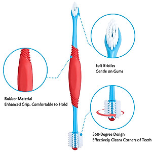 STSAIL 2PCS Dog Toothbrush 360 Degree Dog Tooth Brush, Dual Head Dog Tooth Brushing Kit Non Slip Toothbrush for Dogs and Cat Teeth Clean Pet Toothbrush Dental Care