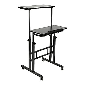 PIOJNYEN Mobile Stand up Desk, Small Adjustable Standing Desk with Wheels Home Office Workstation, Portable Rolling Desk Laptop Cart for Standing or Sitting, Black (23.62 * 11.81in, Black)