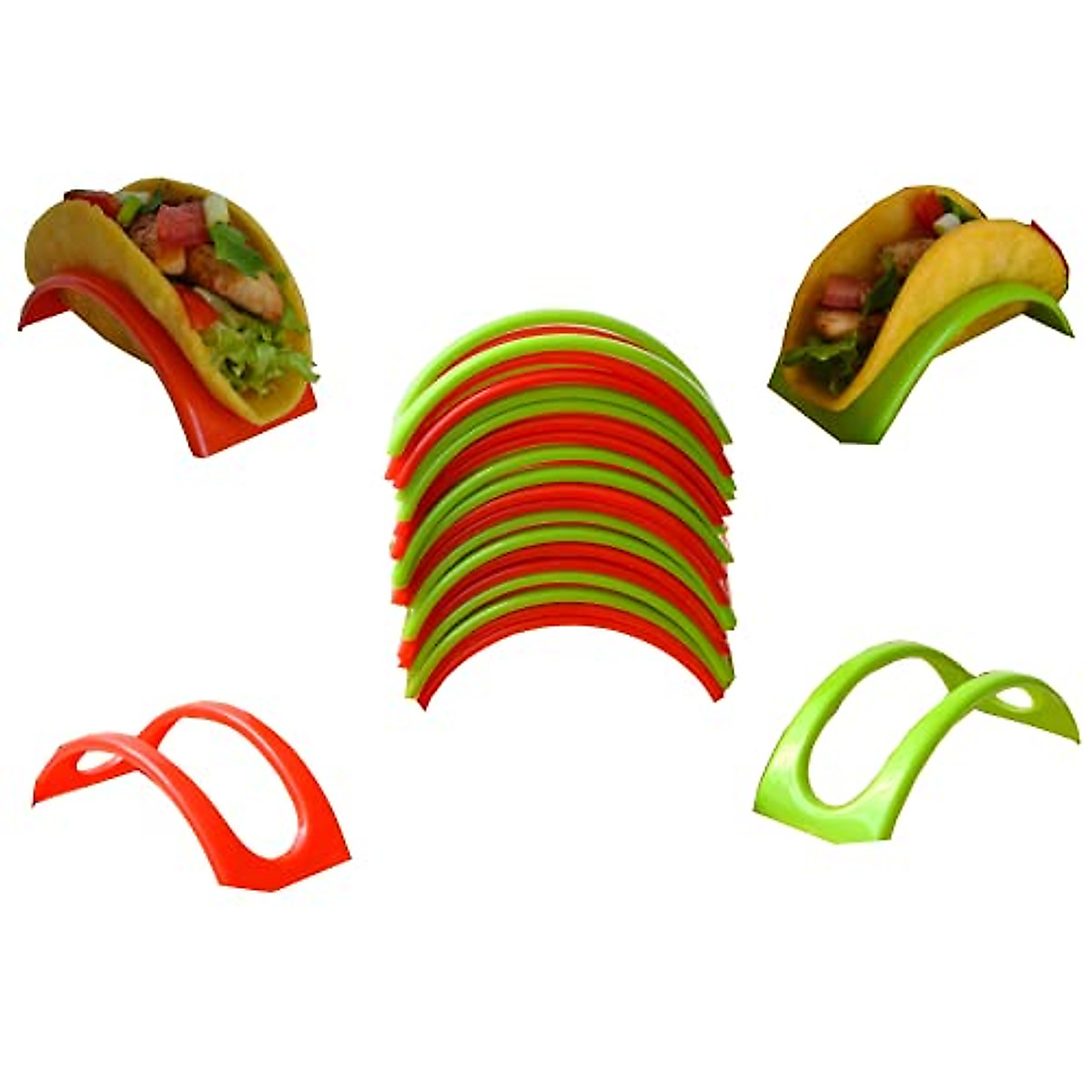 Taco Holders Set Of 24 || 24 pcs Taco Shell Stand || 12 pcs Red Color and 12 pcs Green Color Taco Stands || BPA Free || Disposable Taco Holders Set Dishwasher and Microwave Safe