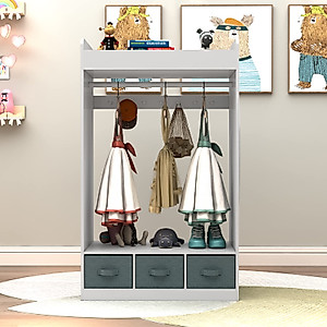 WISCLASS Kids Dress Up Storage with Mirror and Drawers, Kid Armoire Dresser, Open Costume Closet, Lovely White for Girls Room