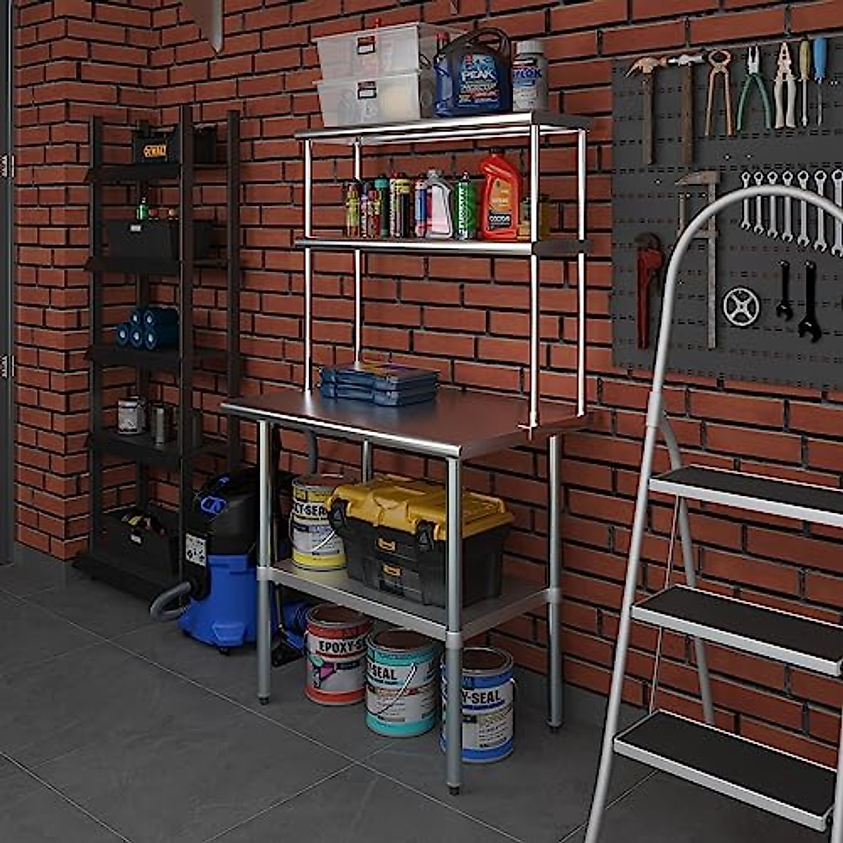 Amgood Stainless Steel Work Table Double Tier Overshelf | Metal Kitchen Prep Table & Shelving Combo | NSF (24" x 36" Work Table + 12" Overshelf)