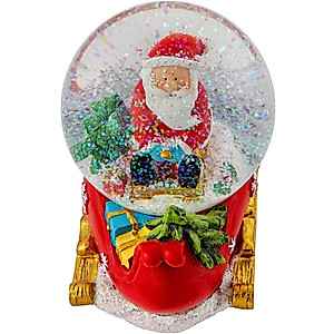 Celebright Christmas Musical Snow Globe - Plays 8 Songs Including Jingle Bells & Lights Up with Changing LED Colours - Large 14cm (Santa on a Sleigh Base)
