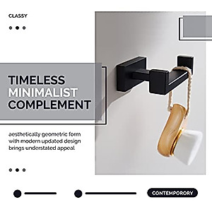 Angle Simple Double Towel Hook Matte Black, Stainless Steel Bathroom Towel Holder, Coat Robe Hook Wall Mount