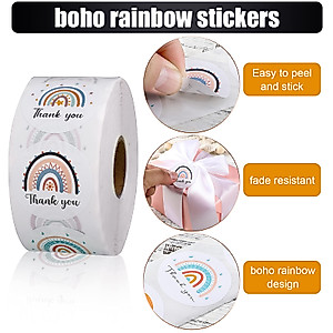 Outus 1000 Pieces Rainbow Thank You Label Stickers 1.5 Inch Round Thanks You Stickers Boho Adhesive Business Label Envelope Seals Rolls for Card Box Packing Gifts Bag, 8 Styles