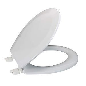Bath Bliss Beveled Standard Round Toilet Seat | Wooden | Resists Peeling and Chipping | Adjustable Quick Attach Non-Slip Hinges | Black