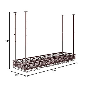 VEVOR Ceiling Wine Glass Rack, 46.9 x 13 inch Hanging Wine Glass Rack, 18.9-35.8 inch Height Adjustable Hanging Wine Rack Cabinet, Coppery Wall-Mounted Wine Glass Rack Perfect for Bar Cafe Kitchen