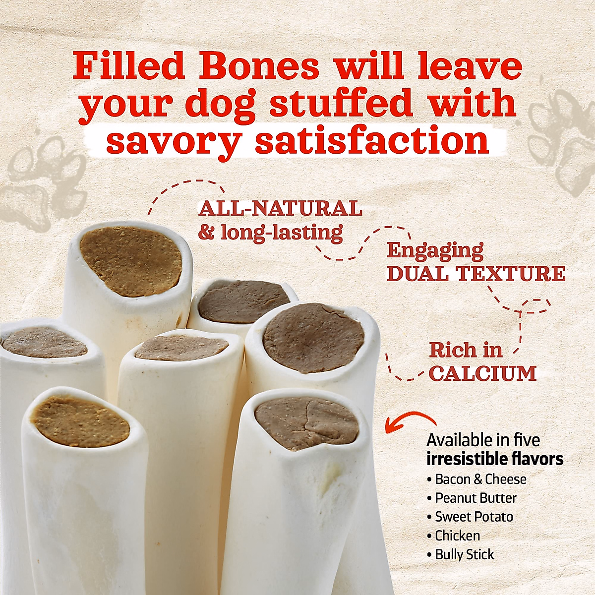 Natural Farm Peanut Butter Flavor Filled Dog Bones (5-6 Inch, 3 Pack), Limited Ingredient Stuffed Dental Dog Bone Treats for Small, Medium and Large Dogs