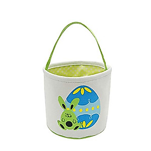 3 Pcs Easter Bunny Basket Egg Bags for Kids,Canvas Bunny Printing Tote Bags Buckets for Easter (egg multicolor)
