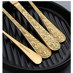 IKXO 35 Piece Silverware Set,Stainless Steel Silverware Set for 7，Modern Sleek Flatware Set, Include Knife/Fork/Spoon & Long Teaspoon/Salad Fork Mirror-Polished & Dishwasher Safe Cutlery colorful