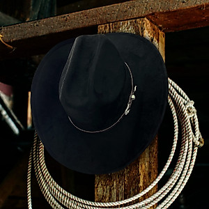 FLUFFY SENSE. Cowboy Hat for Women and Men with Shapeable Wide Brim - Felt Cowboy Hat Cattleman Western Hats for Cowboys and Cowgirls (as1, Alpha, l, x_l, Raven Black)