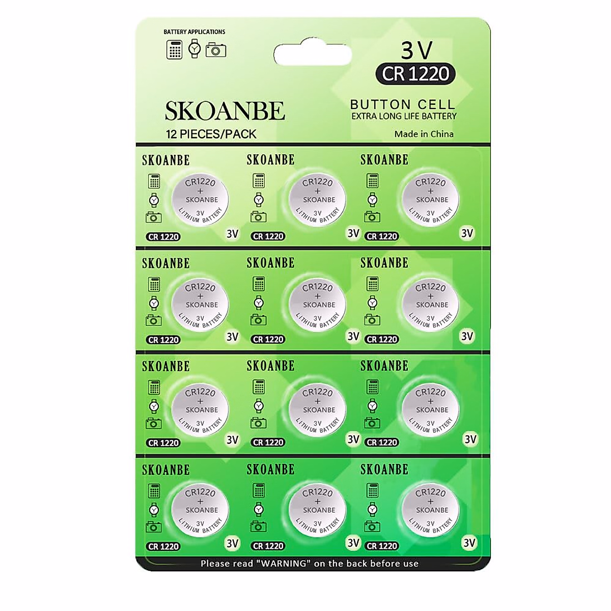 SKOANBE 12PCS 1220 3V Lithium Button Coin Cell CR1220 Battery