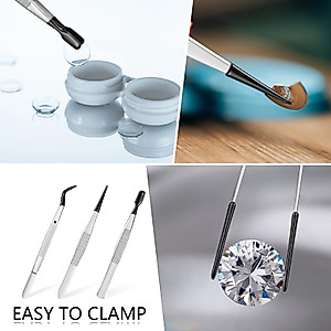 Honoson 3 Pieces Tweezers with Rubber Tips PVC Coated Set Rubber Straight Flat Tip Long Bent Tweezers for Crafts Stamps Beads Jewelry Tools(Black)