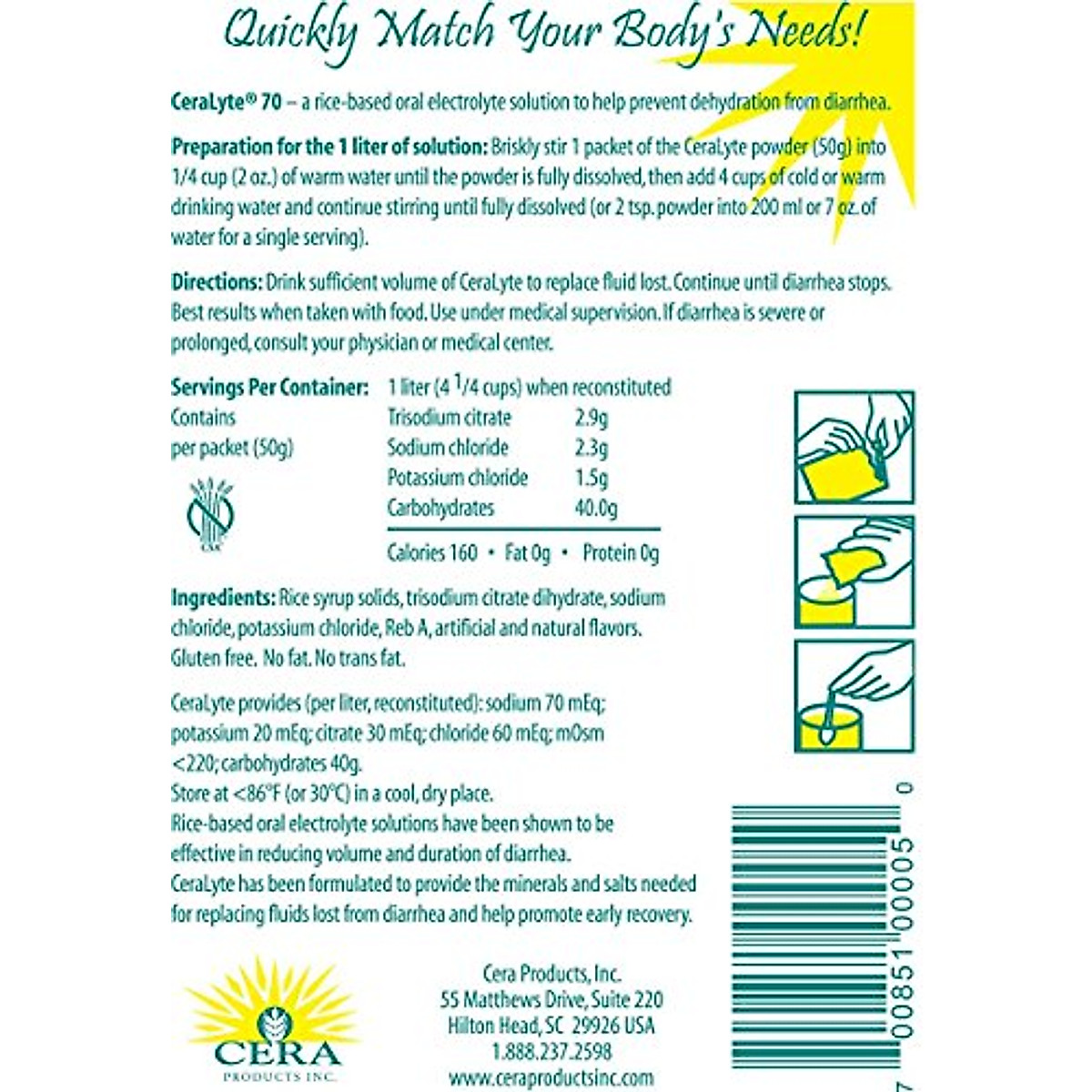 CeraLyte 70 - Rice Based Oral Electrolyte (50g SINGLE PACKET)