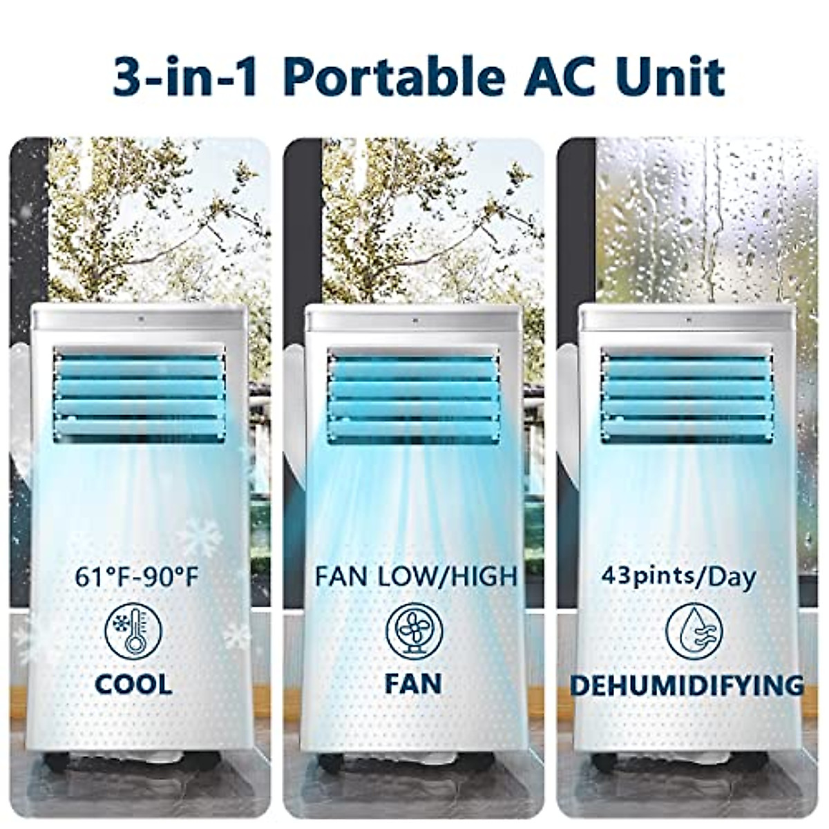 Joy Pebble Portable Air Conditioner,10000BTU Portable AC Unit for Room Cools up to 450 sq.ft, 3 In 1 Air Conditioner with Cool,Fan and Dehumidifier, Remote Control&24Hour Timer