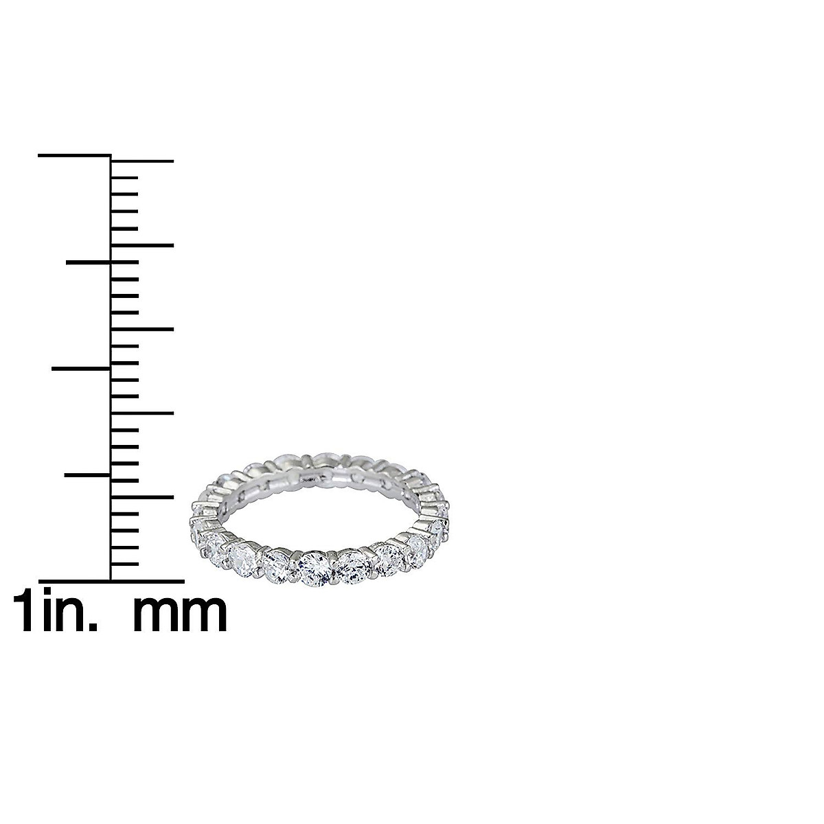 Sterling Silver 3mm Round Pink Cubic Zirconia Prong Set Eternity Band Ring