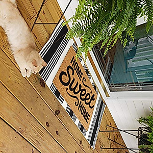 ABREEZE Black and Cream White Striped Rug Runner BlackCotton Woven Porch Rug Farmhouse Striped Outdoor Indoor Rugs Washable Door Mat for Porch Layered Kitchen Bathroom Laundry Room 2' x 4.3