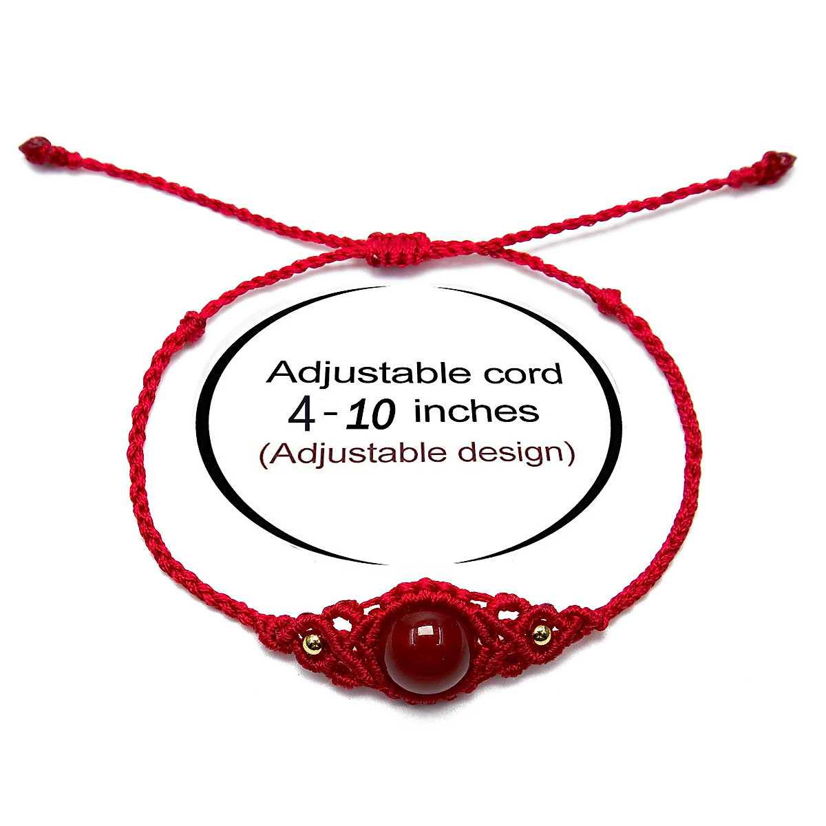 Handmade Red String Bracelet with 10mm Red Agate Bead - Good Luck and Protection - Ideal Gifts for Women, Teen Girls, Mother-Daughter, Couples, Sisters, and Friends (RuYi Knot 10MM Agate 1PC)