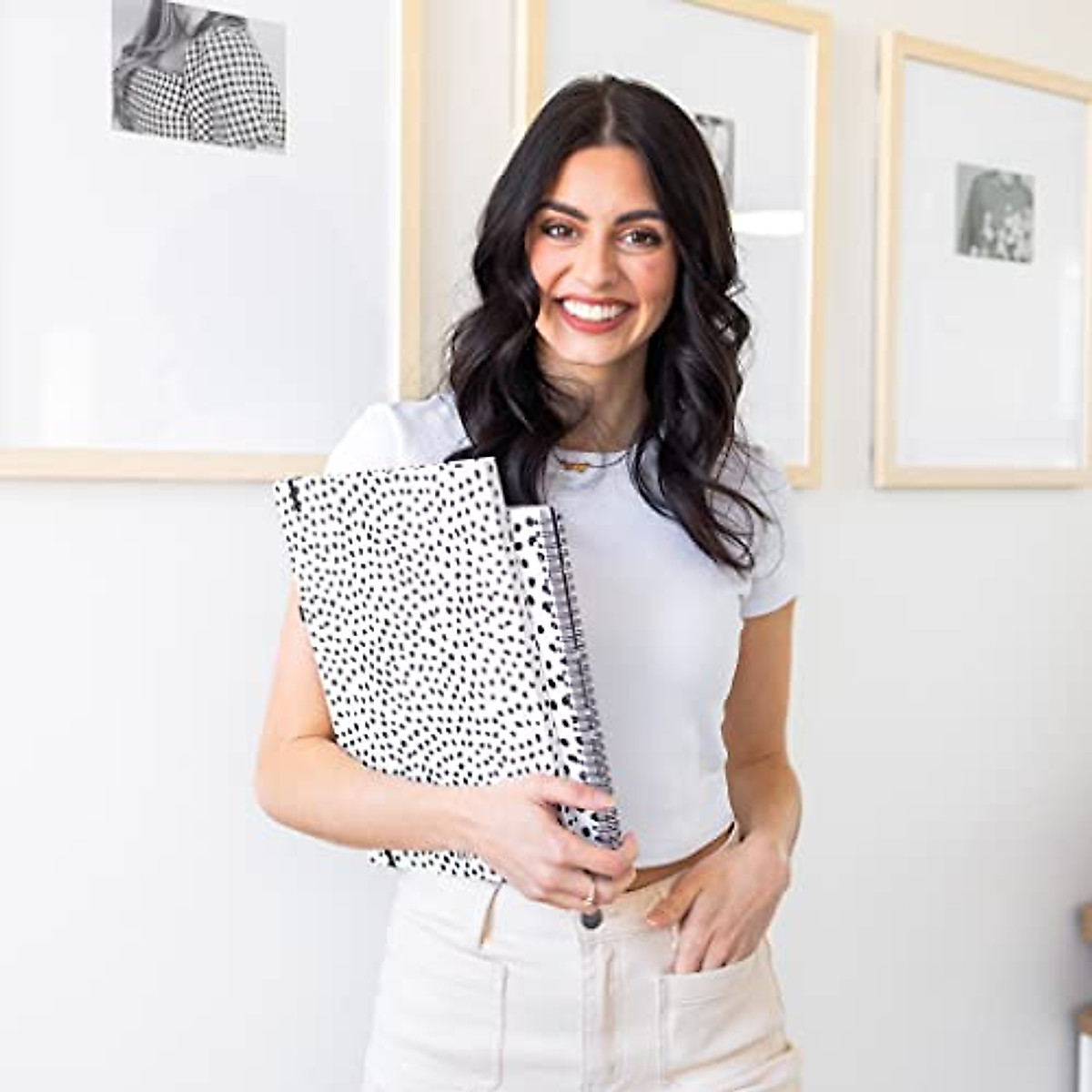 Steel Mill & Co Cute Clipboard Folio with Refillable Lined Notepad and Interior Storage Pocket, Black and White Padfolio for Work, Black Dots