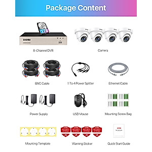 ZOSI 3K Lite Security Camera System with 1TB Hard Drive,AI Human/Vehicle Detection,Night Vision,H.265+ 8Channel HD TVI DVR Recorder,4pcs 1080P HD 1920TVL Indoor Outdoor Surveillance CCTV Dome Cameras