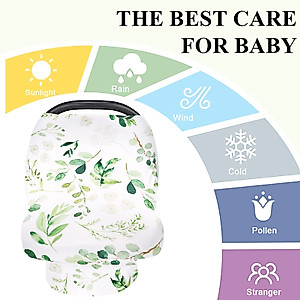 Car Seat Cover for Babies & Nursing Pillow Cover, Green Leaf Car seat Canopy for Boys Girls, Breastfeeding Pillow Slipcover, Soft Fabric Fits Snug On Infant