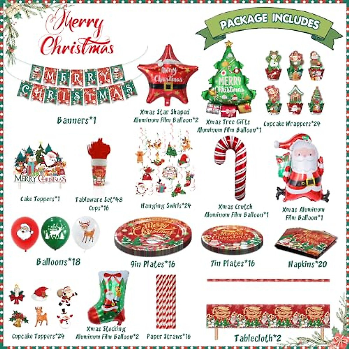 234 Pcs - Christmas Balloons Decorations - Christmas Party Decorations - Christmas Party Decor - Christmas Decorations Indoor - Christmas Party Supplies - Grinch Christmas Party Decorations