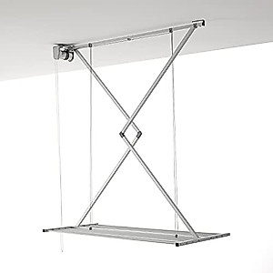 foxydry Mini, Ceiling Mounted Clothes Drying Rack, Pulley Clothesline, Vertical Folding Laundry Drying Rack (150 cm / 59.05 in, Grey)