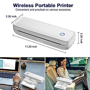 Portable Printers Wireless for Travel, Inkless Thermal Printer Supports A4 Paper (8.3"*11.7") for Mobile Monochrome Prints, Bluetooth Smart Printer Compatible with Android iOS Phones & Laptops