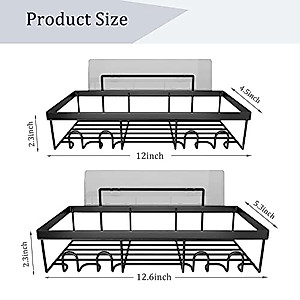 BOROY Shower Caddy Shelf Organizer Rack(2Pack), No Drilling, Self Adhesive Black Bathroom Shelves Basket for Home Wall Shower Inside Organization and Storage