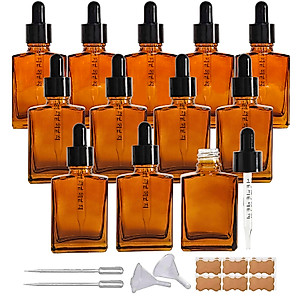 BEGIKET 12 Pack 1 oz Amber Square Glass Dropper Bottle for Essential Oil, 30ml /1 oz Amber Coated Glass Bottle with Eye Droppers, for Perfume,Serums and Liquids (Amber)