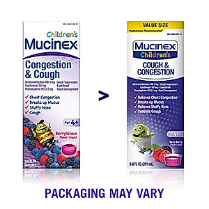 Mucinex Children's Congestion & Cough Liquid, Berrylicious, 6.8oz (Packaging May Vary)