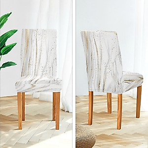 Kcldeci Dining Chair Covers, Gray Marble Canvas Gold Texture Kitchen Cover Parsons Slipcover Spandex Protectors for Room Kitchen Home Stretch Chairs Cover Set of 4