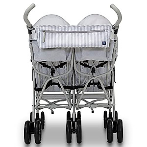 GAP babyGap Classic Side-by-Side Double Stroller - Lightweight Double Stroller with Recline, Extendable Sun Visors & Compact Fold - Made with Sustainable Materials, Grey Stripes