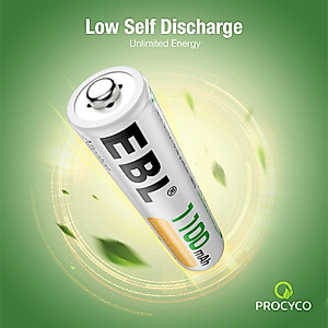 EBL AAA Rechargeable Batteries (4 Counts) 1100mAh Pre-Charged Triple A NiMH Battery with Retail Package