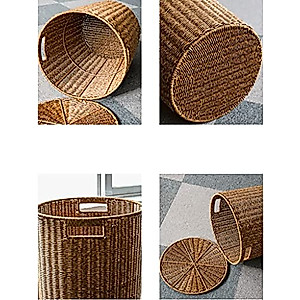 SCUUBE Trash Bin Trash Can Wastebasket Portable Trash Can with Lid Large Storage Bin with Handles, Garbage Container Bin for Bathrooms Kitchens Garbage Can Waste Bin (Color : Dark Brown)