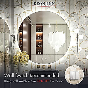 Keonjinn 36 Inch Backlit Mirror Bathroom LED Round Mirror 3000K/4500K/6000K Large Lighted Vanity Mirror Circle Mirror with Lights Dimmable Wall Mounted LED Bathroom Mirror Anti-Fog Makeup Mirror