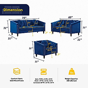 Star Home Living Corp. Jessica 3 Pieces Living Room Set, Jazz Blue