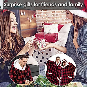 Oversized Wearable Blanket Hoodie, Hooded Blanket Sweatshirt with Pockets, Cozy Warm Fleece Sherpa Blanket, Gifts for Adults Mom Wife Girlfriend Men (Color : Red, Size : Oversize)