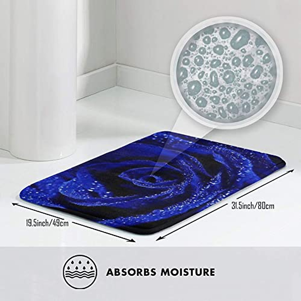 Modern Area Rug for Living Room Blue Rose Printed Area Rug Carpet for Bedroom Kitchen Home Outdoor 20 X 31 Inch