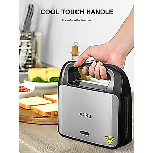 Reemix 3-in-1 Waffle, Grill & Sandwich Maker, Panini Press Grill and Waffle Iron Set with Removable Non-Stick Plates, Perfect for Cooking Grilled Cheese, Tuna Melts, Burgers, Steaks and Snacks, Black (3 in1 Sandwich Maker With Plastic Handle)