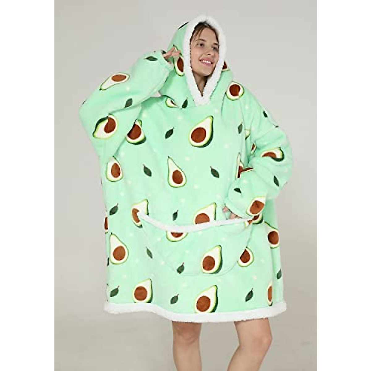 Fyuasto Wearable Blanket Hoodie Super Warm Cozy Soft Printed Sherpa Oversized Sweatshirt Blanket with Pockets One Size Fits All Adult, Avocado Pattern