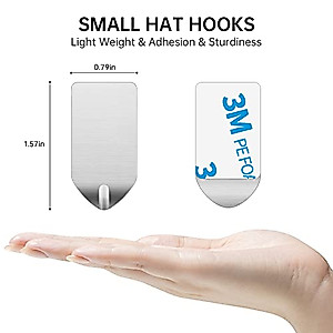 KAERSI Small Adhesive Stainless Steel Hooks for Hanging Hats, Caps and Keys - 20 Pack, Holds up to 2 lbs Perfect for Wall-Mounted Baseball Caps and Measuring Cup Storage