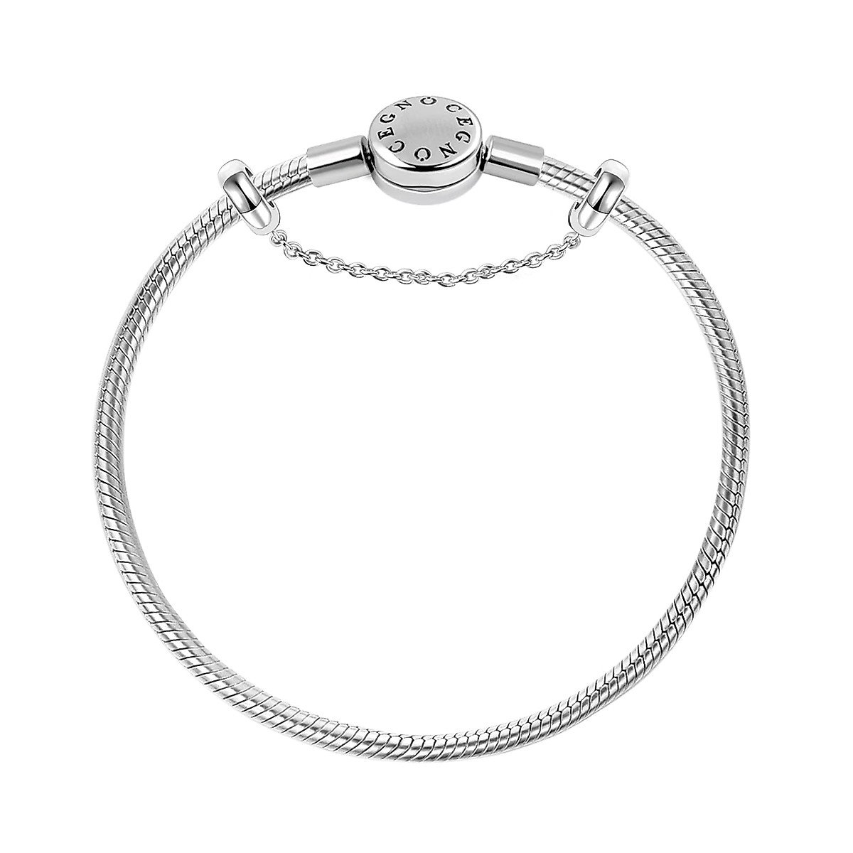 GNOCE Charm Bracelet Stainless Steel Snake Chain Metal Basic Charm Bracelet DIY Bangle with Round shaped Clasp (Stainless Steel, 8.3)