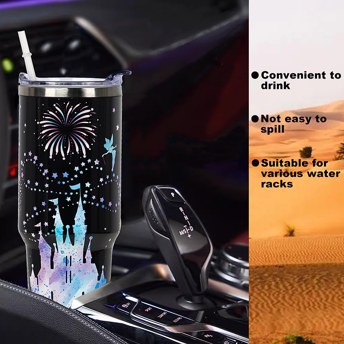 PTMGGKL 40 Oz Stainless Steel Tumbler with Handle Double Wall Vacuum Insulated Travel Mug Leak-Proof Coffee Cup on Screw Lid and Straw, Black-4